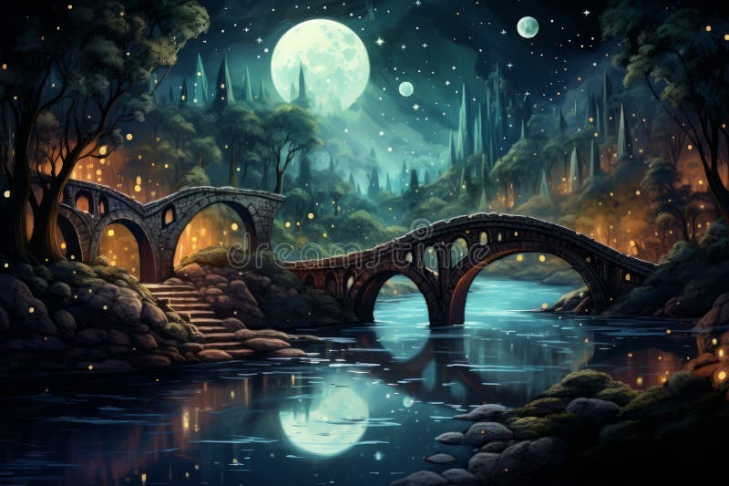 Whimsical Starlight Bridges in Fantasy - Generative AI Stock Image ...