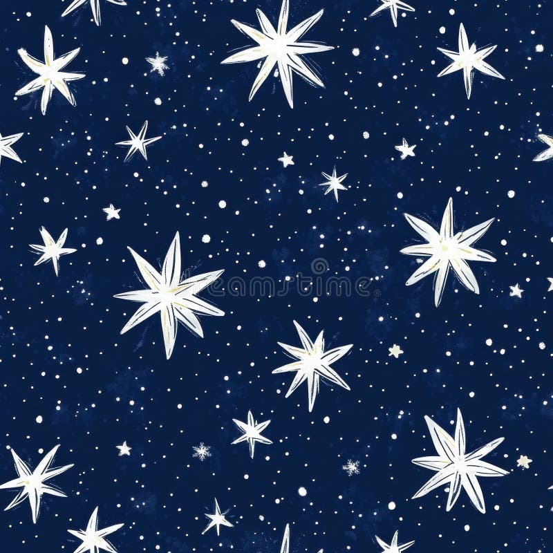 Whimsical Starry Night Sky Pattern with Bright White Stars Stock ...