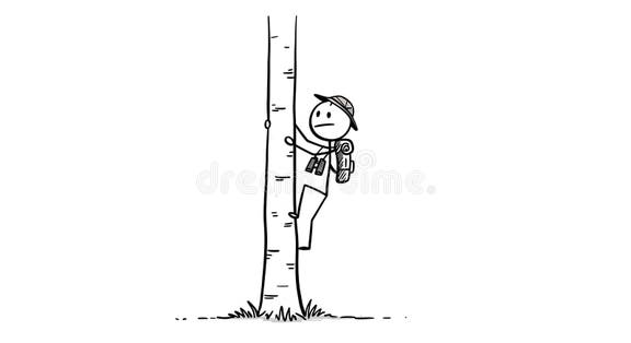 Stick Figure Climber: Ascending a Tree with Determination Stock ...