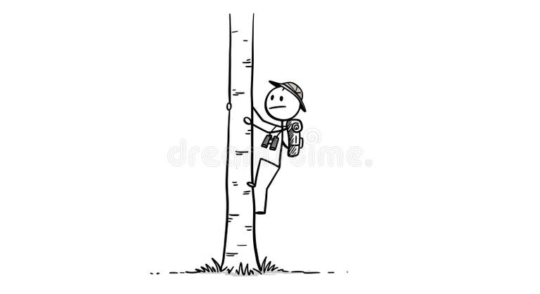 Stick Figure Climber: Ascending a Tree with Determination Stock ...