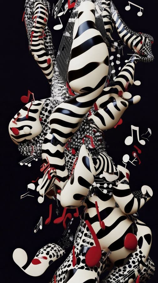 Whimsical Striped Shapes and Musical Notes in Contrast Stock ...