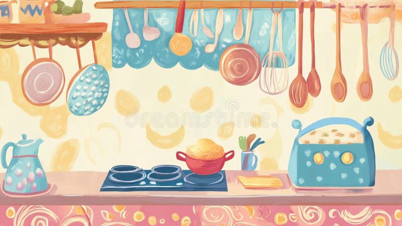 Whimsical Studio Ghibli Style Kitchen Scene in Pastel Colors Featuring ...