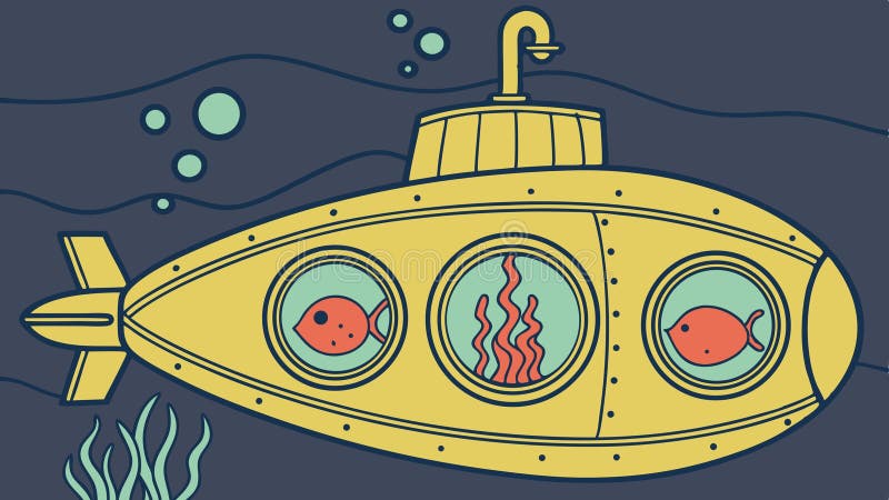 Whimsical Submarine with Fish Underwater Exploration, Vector Design ...