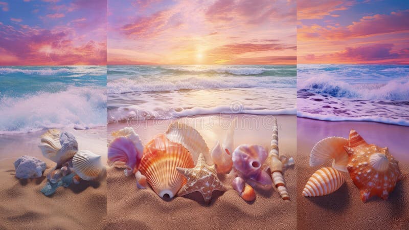 Whimsical Summer Scene with a Seashell Stock Illustration ...