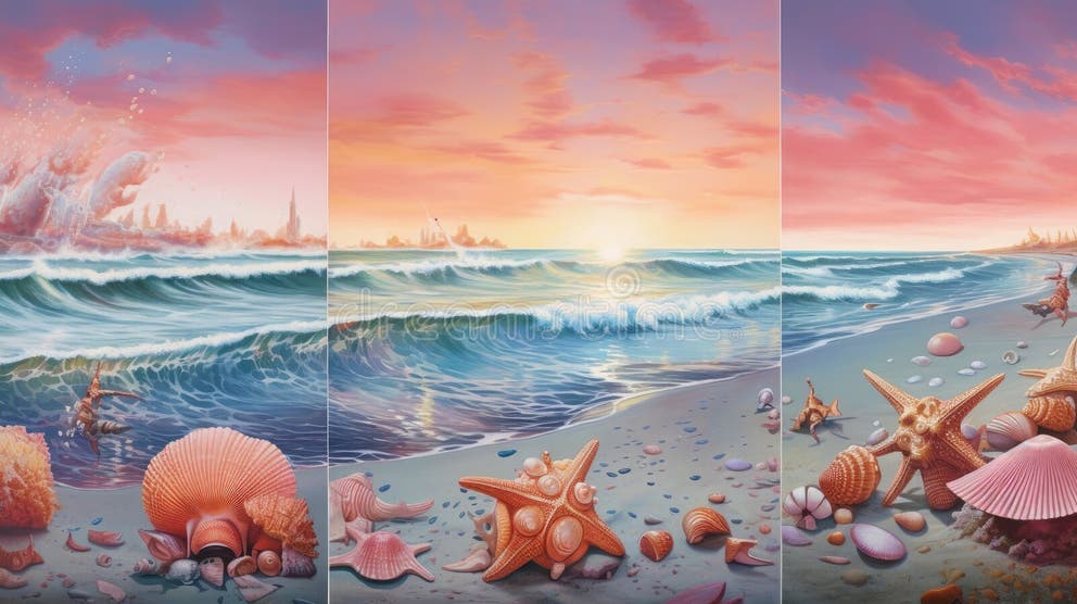 Whimsical Summer Scene with a Seashell Stock Illustration ...