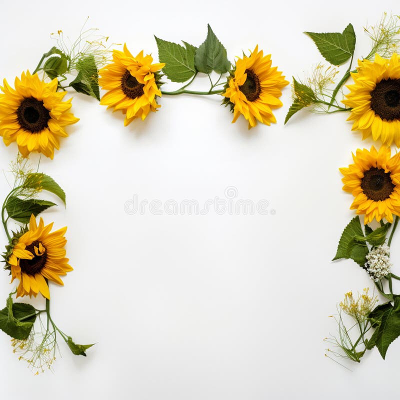 Whimsical Sunflower Frame Open Copy Space Stock Illustration ...