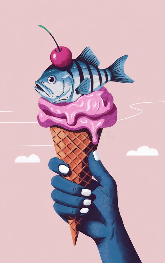 A Whimsical and Surreal Composition Features a Hand Holding an Ice ...