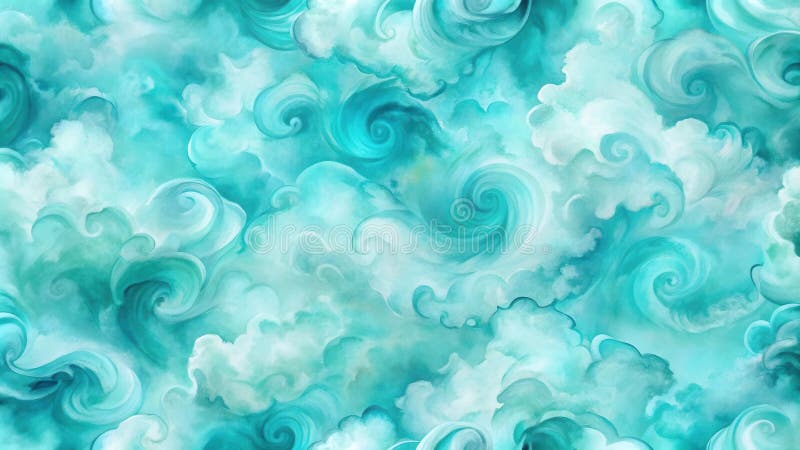 Whimsical Teal Swirls an Abstract Watercolor Cloud Pattern Ideal for ...