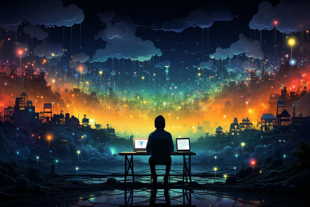 Whimsical Tech Connection Cartoonish Vector Illustration of Abstract ...