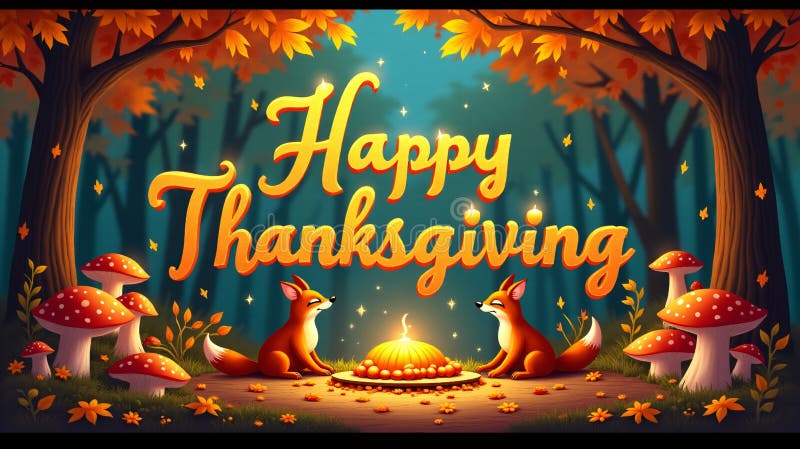 Whimsical Thanksgiving Scene with Foxes and Autumn Decorations Stock ...