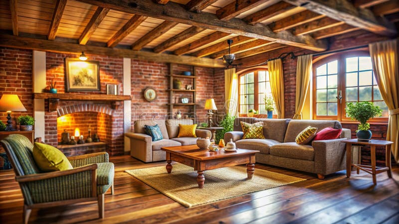 A Whimsical TiltShift Perspective of a Rustic Farmhouse Interior a ...