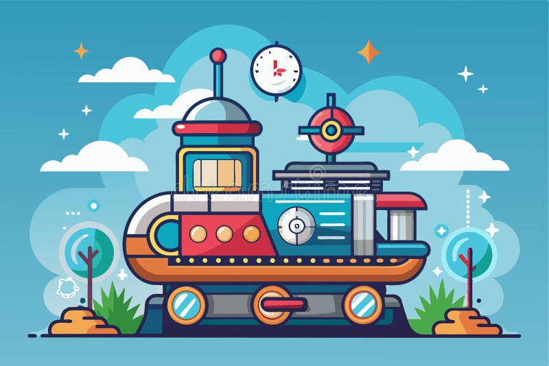 A Whimsical Time Machine Features Bright Colors, a Clock, and Playful ...