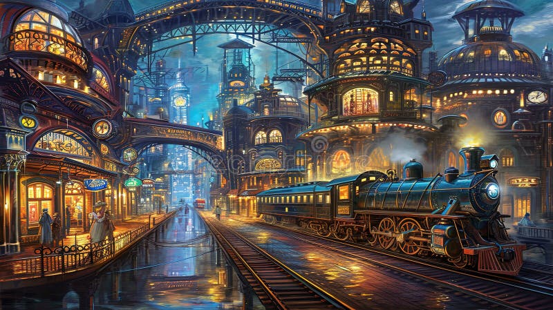 Whimsical TimeTraveling Trains Stock Illustration - Illustration of ...