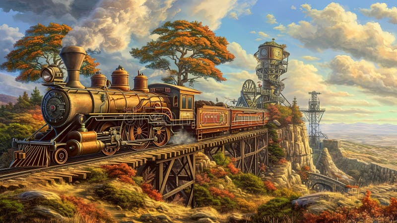 Whimsical TimeTraveling Trains Stock Illustration - Illustration of ...