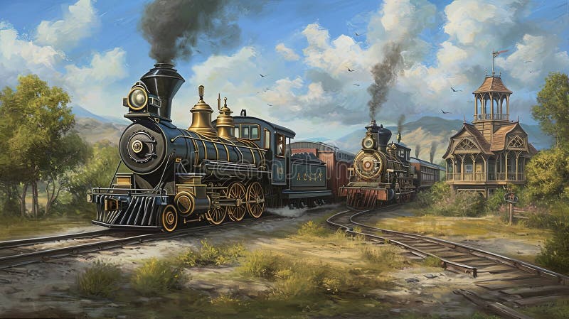 Whimsical TimeTraveling Trains Stock Illustration - Illustration of ...