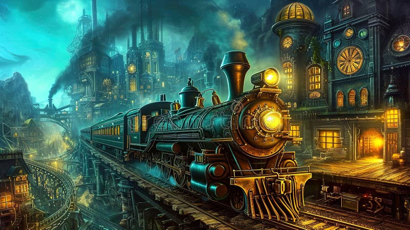 Whimsical TimeTraveling Trains Stock Illustration - Illustration of ...