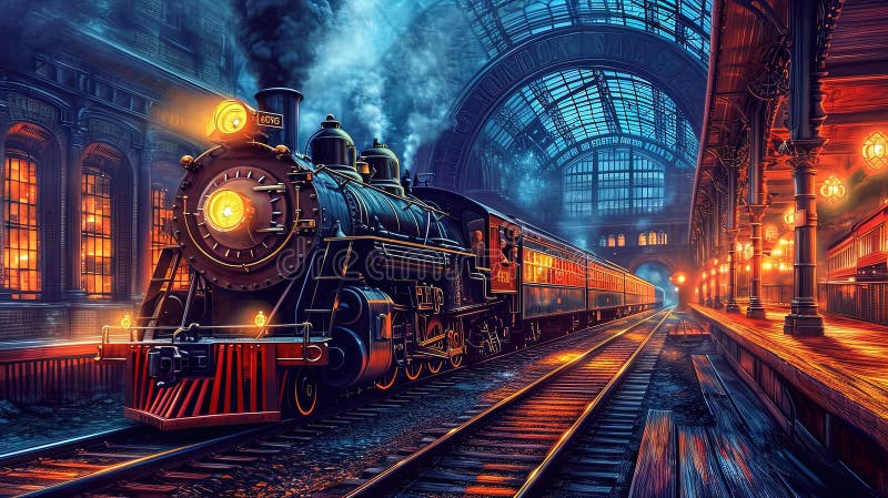 Whimsical TimeTraveling Trains Stock Illustration - Illustration of ...