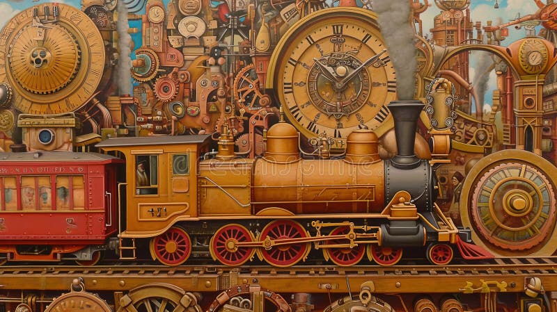 Whimsical TimeTraveling Trains Stock Illustration - Illustration of ...