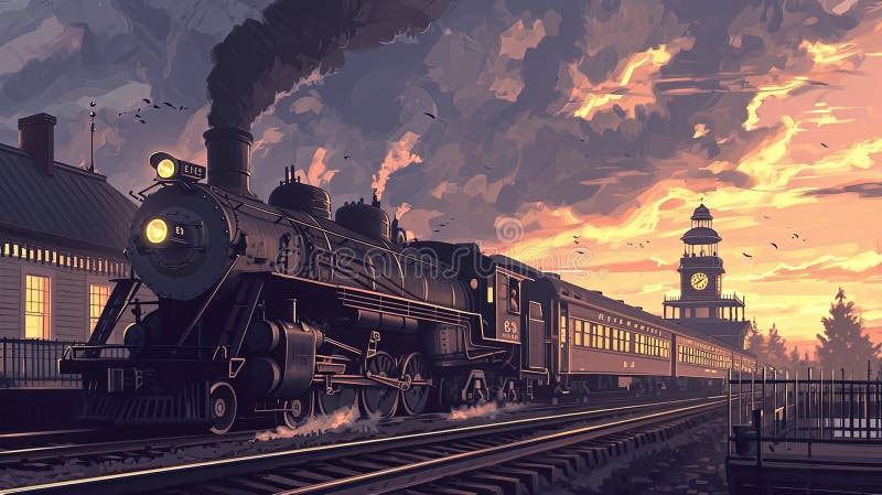 Whimsical TimeTraveling Trains Stock Illustration - Illustration of ...