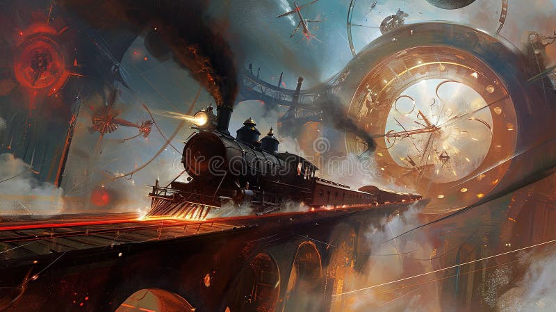 Whimsical TimeTraveling Trains Stock Illustration - Illustration of ...