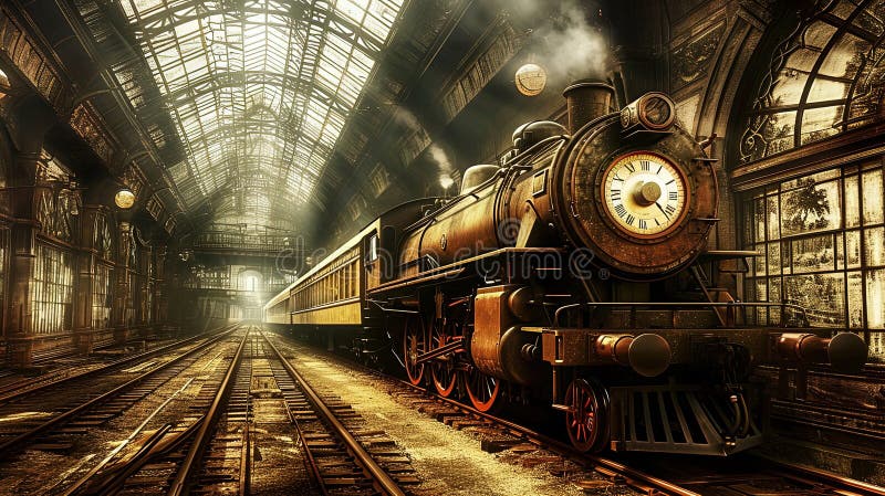 Whimsical TimeTraveling Trains Stock Illustration - Illustration of ...