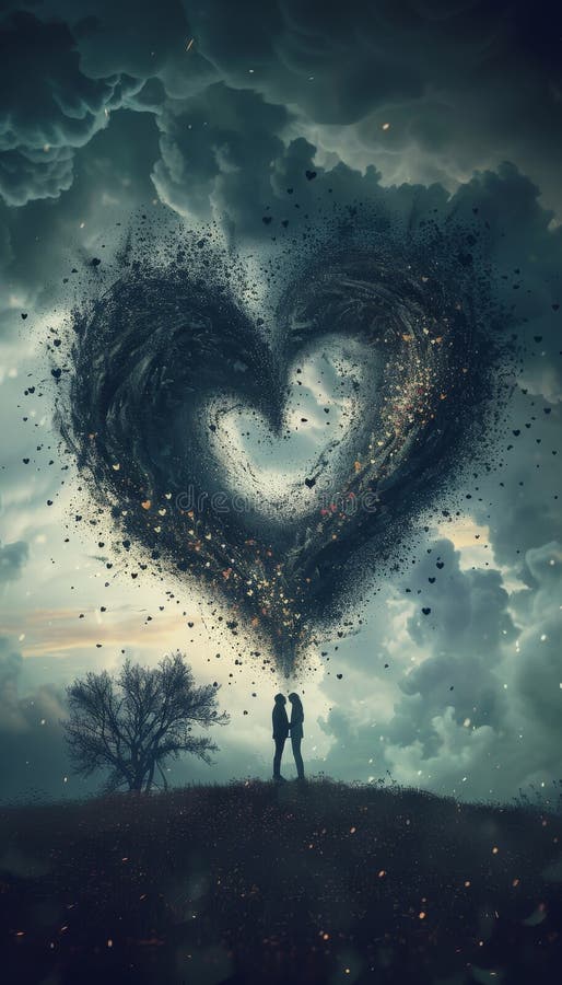 A Whimsical Tornado of Hearts Surrounds Two Lovers, Embodying the ...