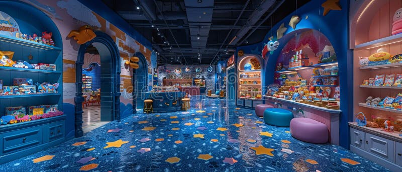 Whimsical Toy Store with Magical Displays and Interactive Zones Stock ...