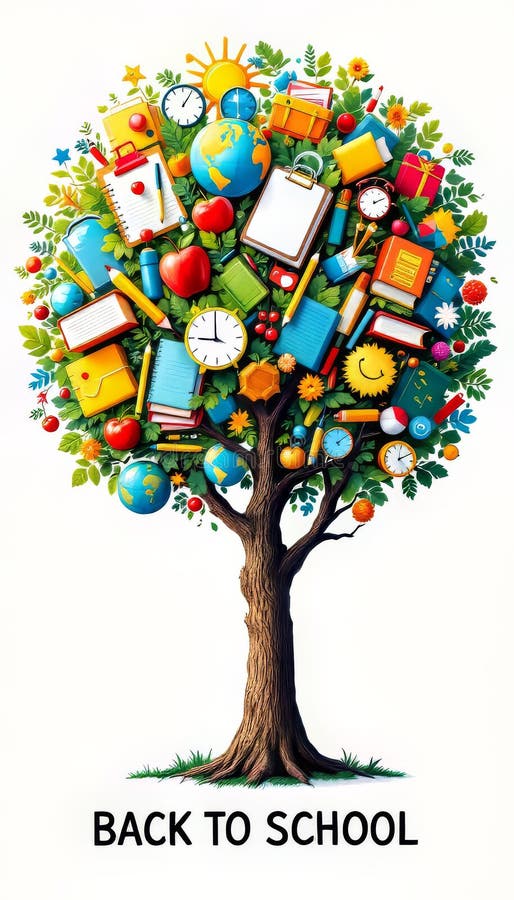 A Whimsical Tree Blossoms with Learning Objects, Symbolizing Education ...