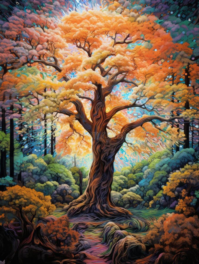 Whimsical Tree Painting stock illustration. Illustration of colorful ...