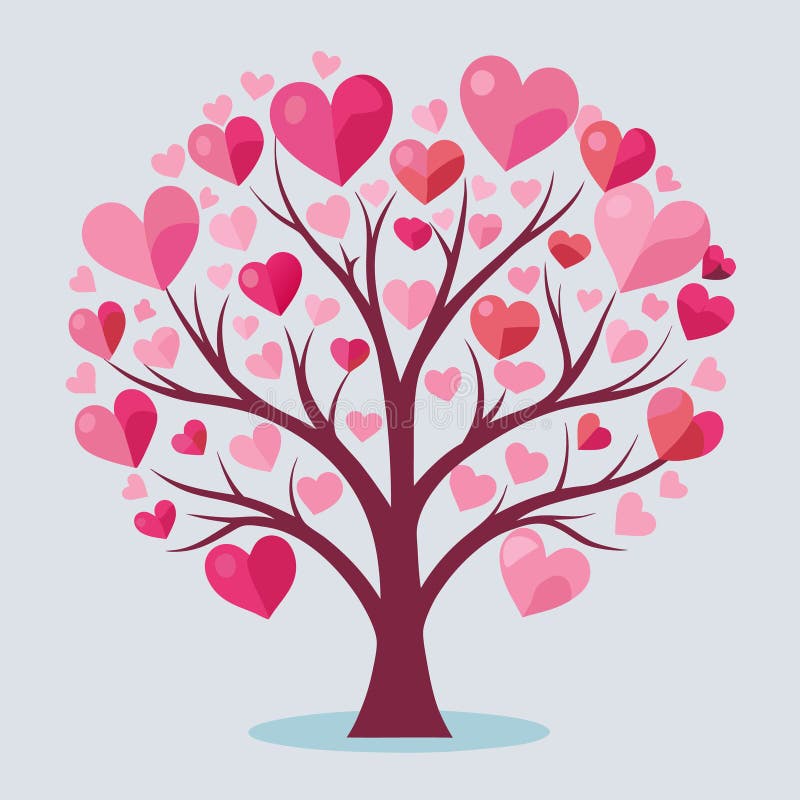 A Whimsical Tree with Pink Heart-shaped Leaves Against a Light Blue ...