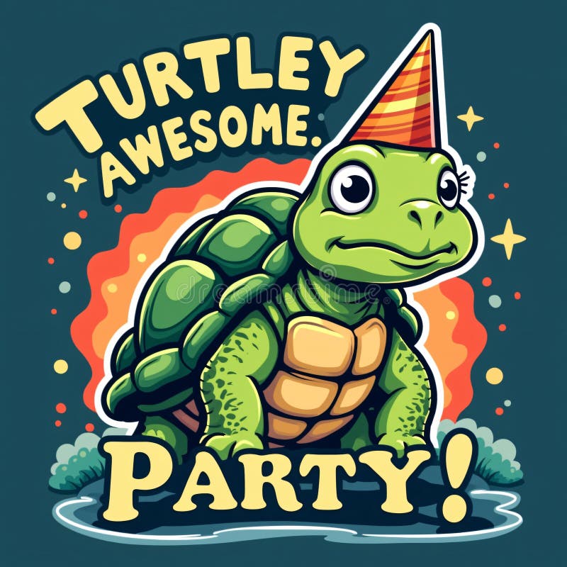 Whimsical Turtle Party Hat T-Shirt Design Stock Illustration ...