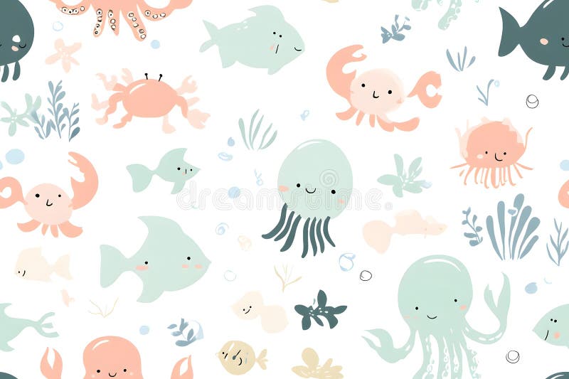 Whimsical Underwater Wonders: a Seamless Pastel Pattern of Sea ...