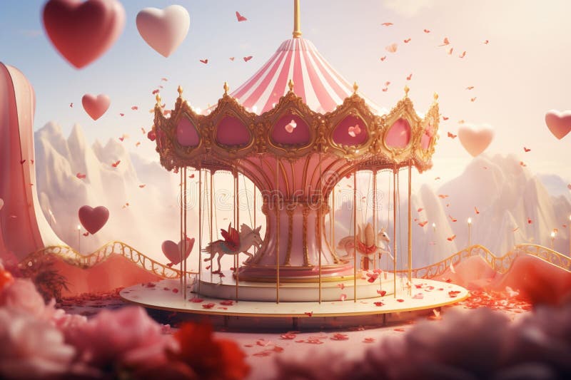 Whimsical Valentines Day Love Carousel Visuals Stock Illustration ...