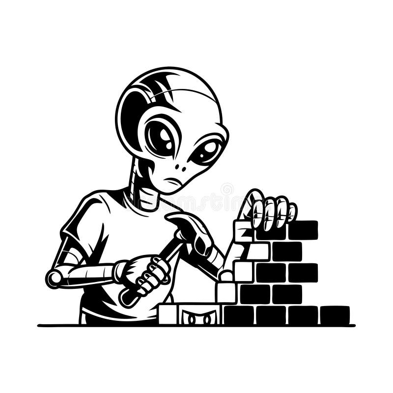 Alien Building with Hammer Vector Art for Sci-Fi Illustrations and ...