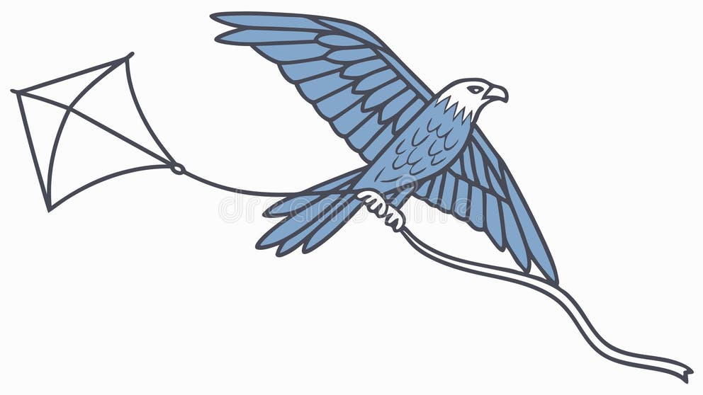 Whimsical Vector of a Bird Carrying a Kite String in Its Beak. Vector ...