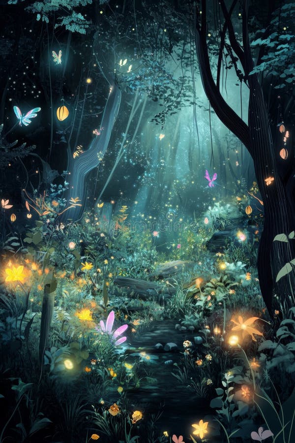 Enchanted Forest of Mythical Creatures Stock Illustration ...