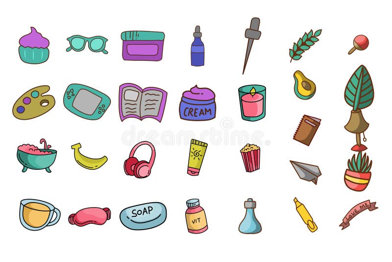 Whimsical Vector Hand Draw Doodle Icon Set Stock Vector - Illustration ...