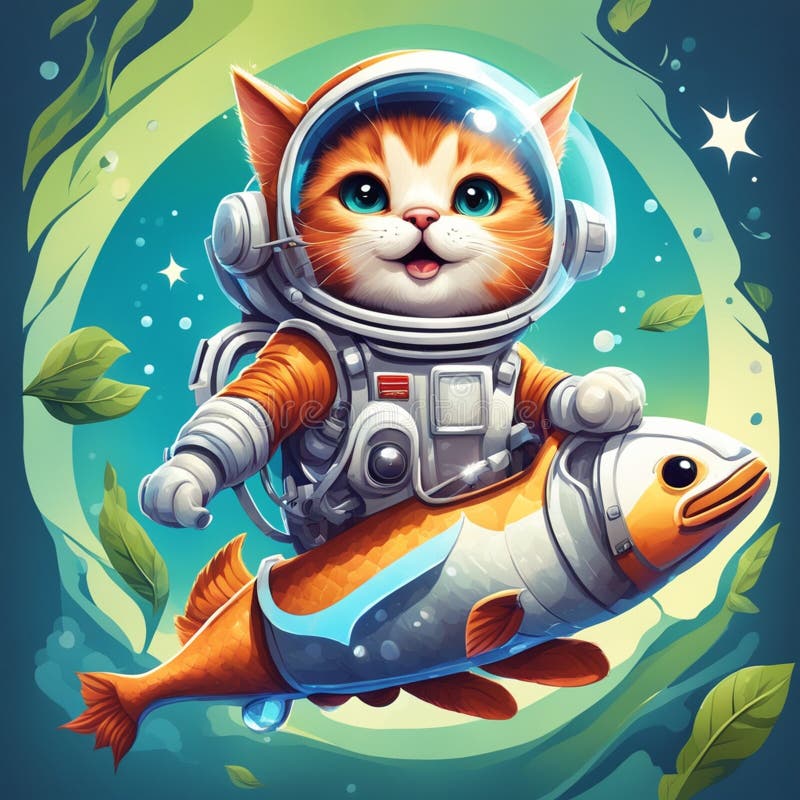 Cute Cat Astronaut Riding Fish Rocket Cartoon Vector Icon Illustration ...