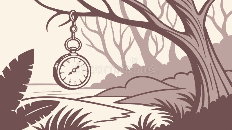 Hanging Pocket Watch, Mysterious Forest, Enchanted Time. Vector Design ...