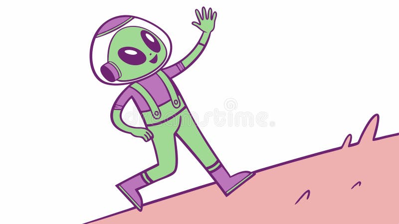 Alien Waving on Rocky Planet. Sci-Fi Space Adventure Vector Art, Vector ...