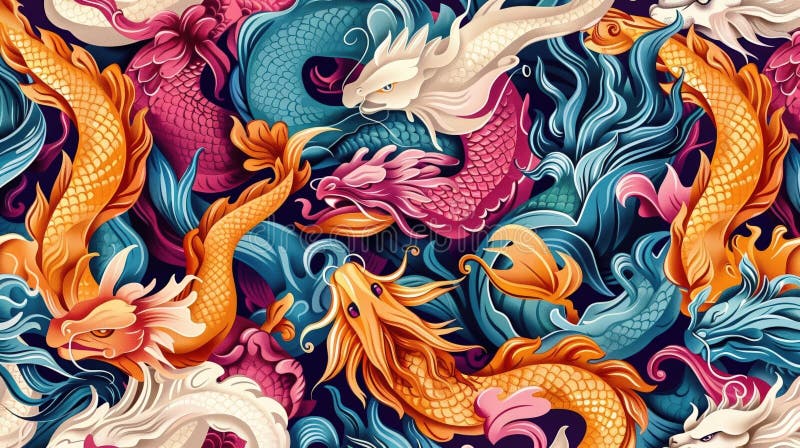 Whimsical Vector Pattern with Mythical Creatures Stock Illustration ...