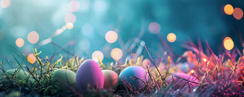 Whimsical and Vibrant Easter Eggs, Background is Magical Blur of Pink ...