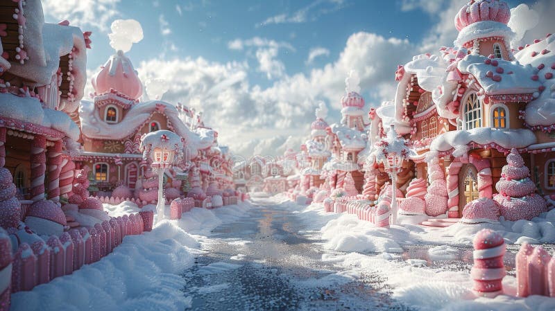 Whimsical Village Made of Gingerbread Stock Illustration - Illustration ...
