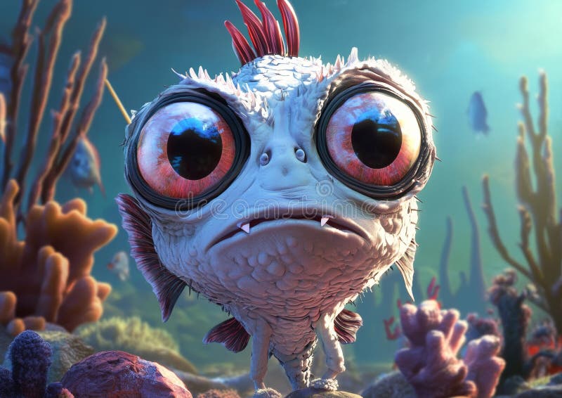 Whimsical Vintage Underwater Scene Playful White Fish Stock Photos ...