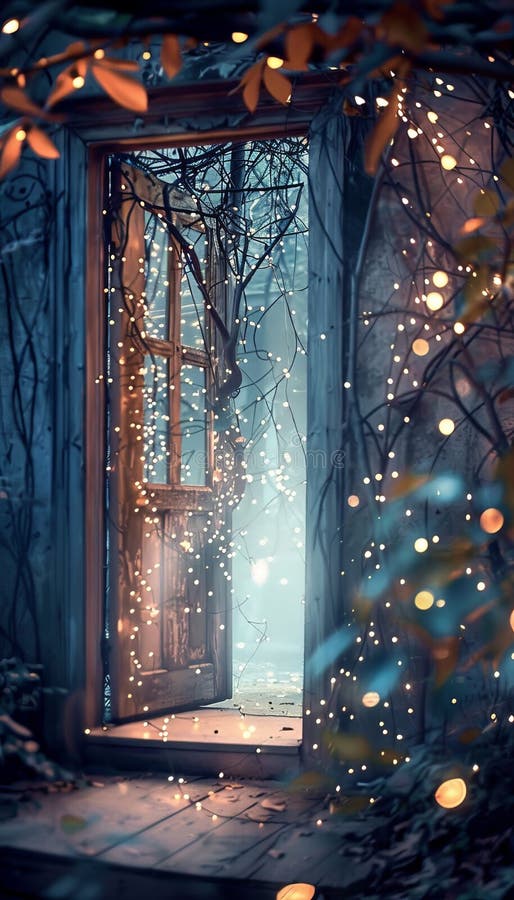 Whimsical Visualization of a Glowing Doorway Surrounded by Enchanting ...