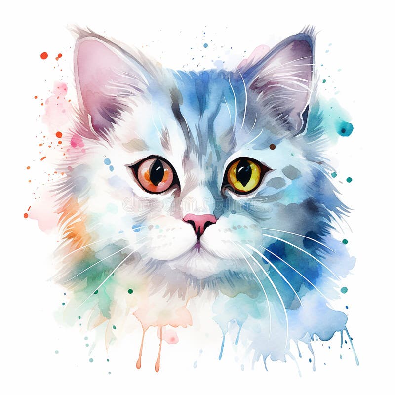 Whimsical Watercolor Cat Illustration on a White Canvas Stock Vector ... Whimsical Watercolor Cat Illustration on a White Canvas Stock Vector ...