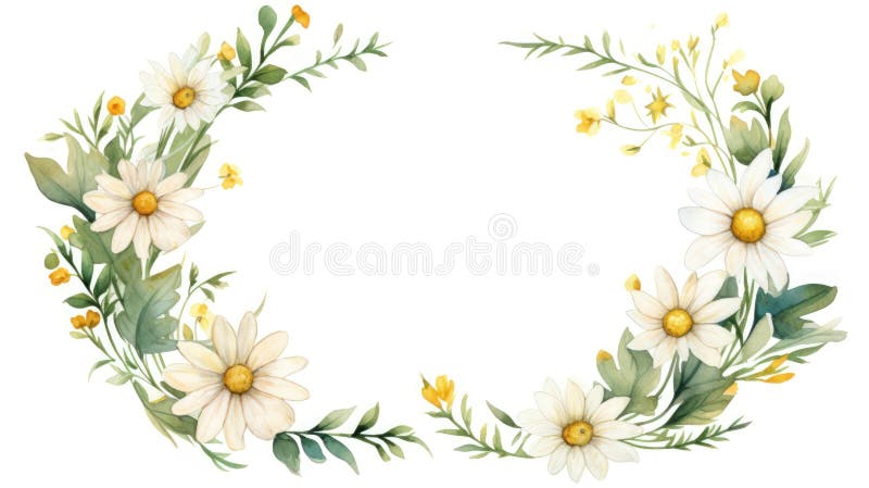 Whimsical Watercolor Daisy Chain in Circular Design AI Generated Stock ...