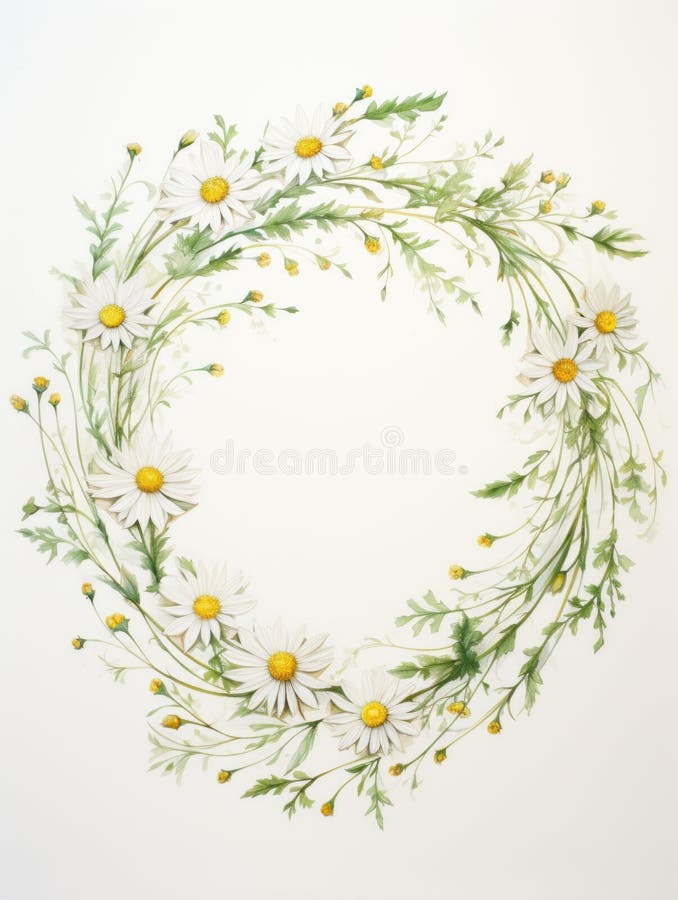Whimsical Watercolor Daisy Chain in Circular Design AI Generated Stock ...