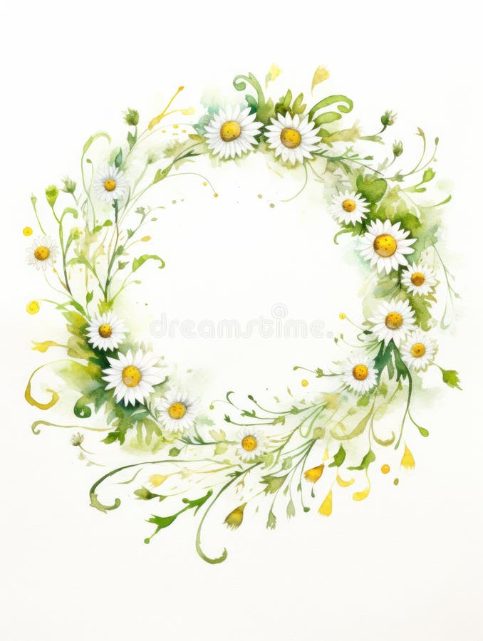 Whimsical Watercolor Daisy Chain in Circular Design AI Generated Stock ...