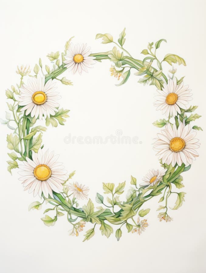 Whimsical Watercolor Daisy Chain in Circular Design AI Generated Stock ...